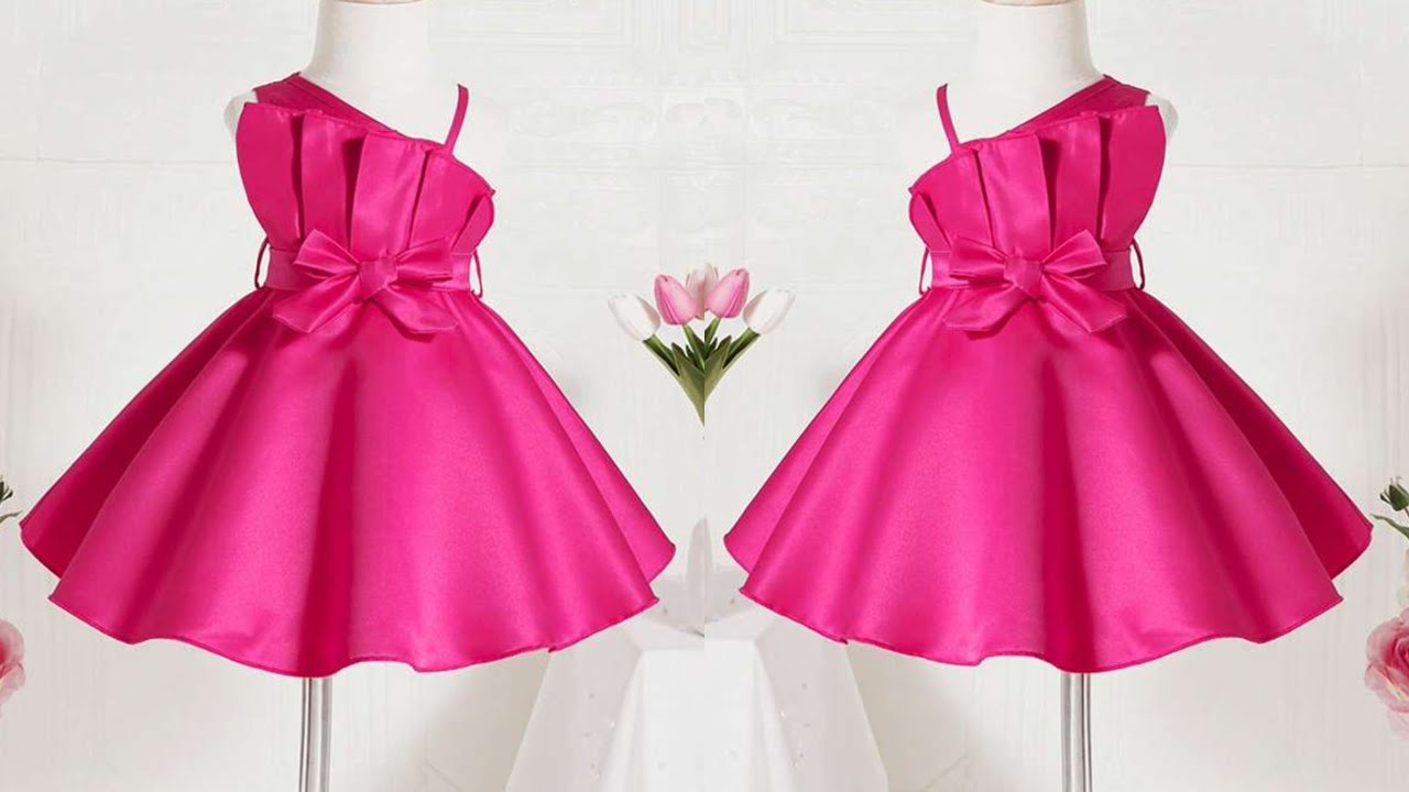 Asymmetrical Neck Fold Pleaded Belted Umbrella Cut Baby Frock Cutting ...
