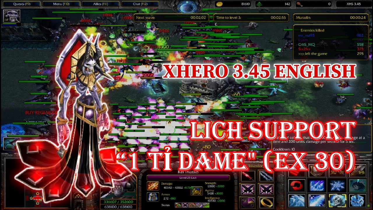 X Hero Siege 3.45 English | Lich "Support 1 tỉ Dame" (EX 30) - Warcraft III - YouTube