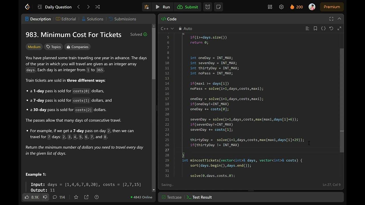 983. Minimum Cost For Tickets | C++ | Simple and easy explanation | Leetcode daily question ...