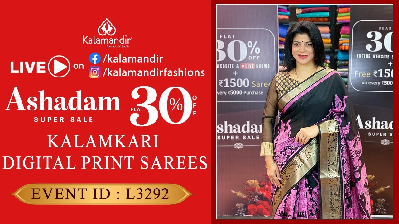 Kalamandir Ashadam Super Sale - Kalamkari Digital Print Sarees -Flat 30 ...