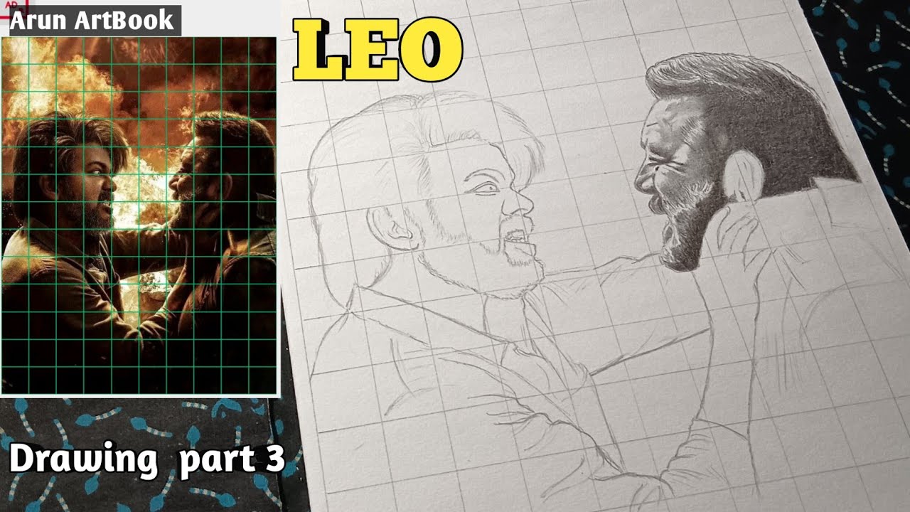 LEO Movie Vijay Drawing / Sanjay Dutt Drawing / Grid Method / How to ...