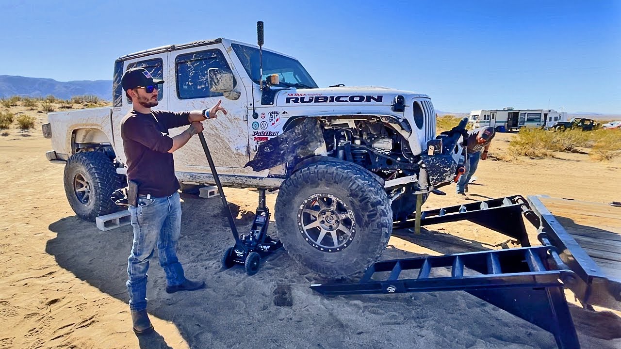 Winching my Broken Jeep Gladiator onto a Trailer with a SNAPPED Front ...
