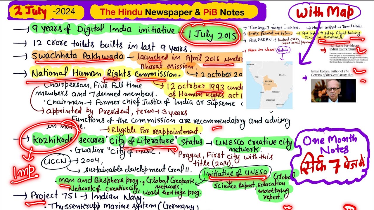 2 July 2024 | The Hindu Notes | Pib Notes | Handwritten Notes For UPSC ...