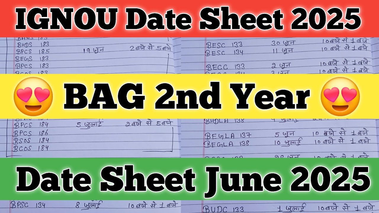IGNOU Date Sheet June 2025 IGNOU BAG 2nd Year Date Sheet June 2025 ...