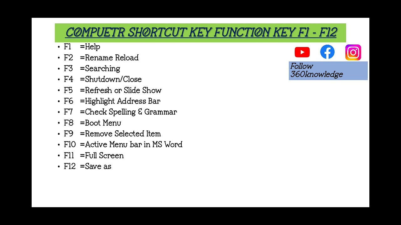 Computer shortcut keys function keys - YouTube