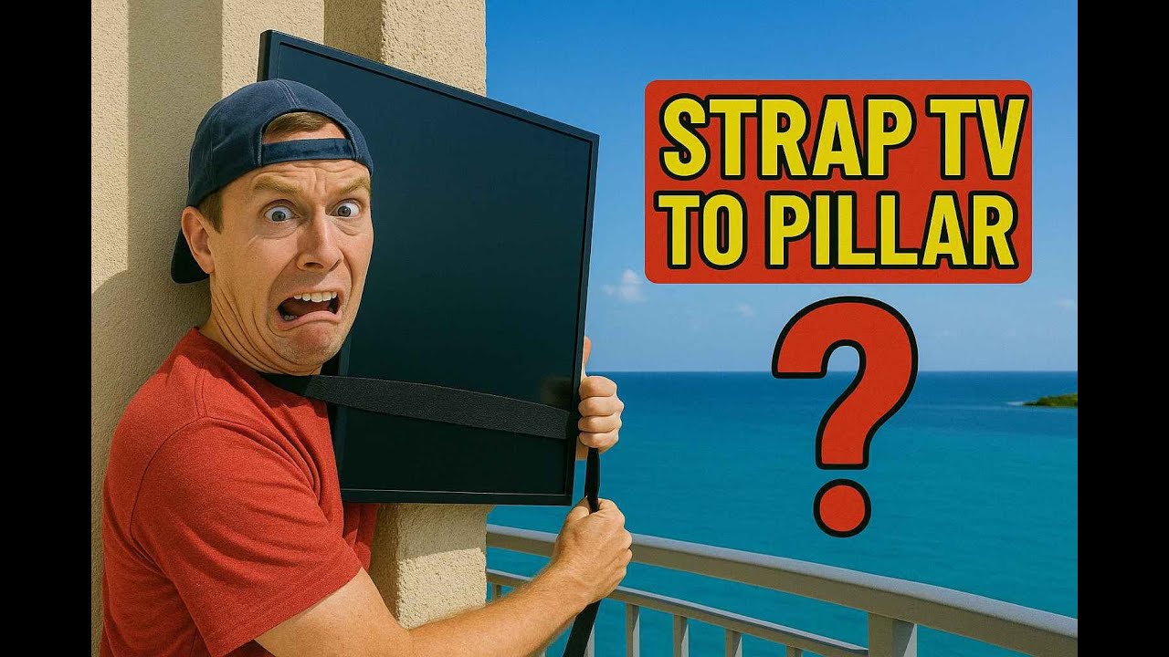 How to strap tv to pillar outdoors - YouTube