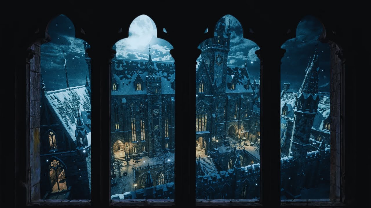 4K Hogwarts Winter Projector Window – Cozy Snowfall Night Ambience ...