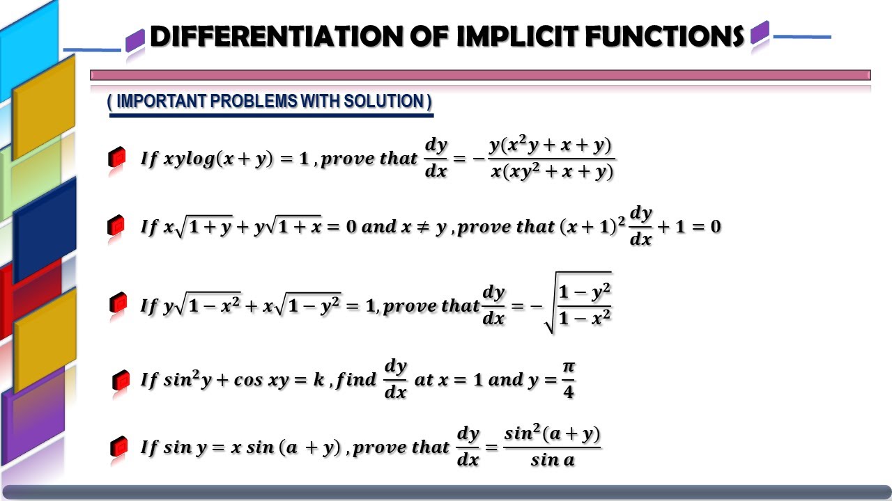 DIFFERENTIATION OF AN IMPLICIT FUNCTIONS WITH PRACTICE PROBLEMS -2 ...