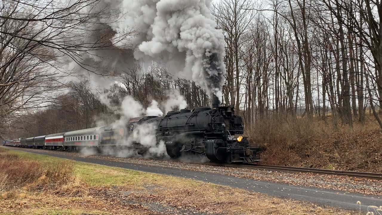 Western Maryland Scenic Railroad H-6 #1309 Steam Train Hauls Through ...