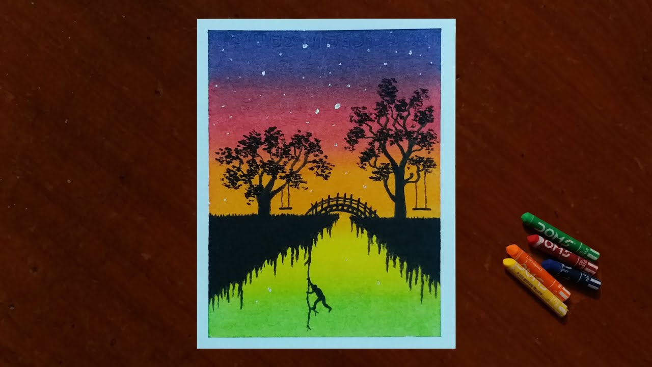 Dream world scenery drawing | Beautiful moonlight scenery drawing ...