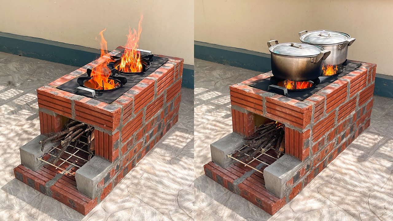 How to make a wood stove from cement and red bricks super economic ...