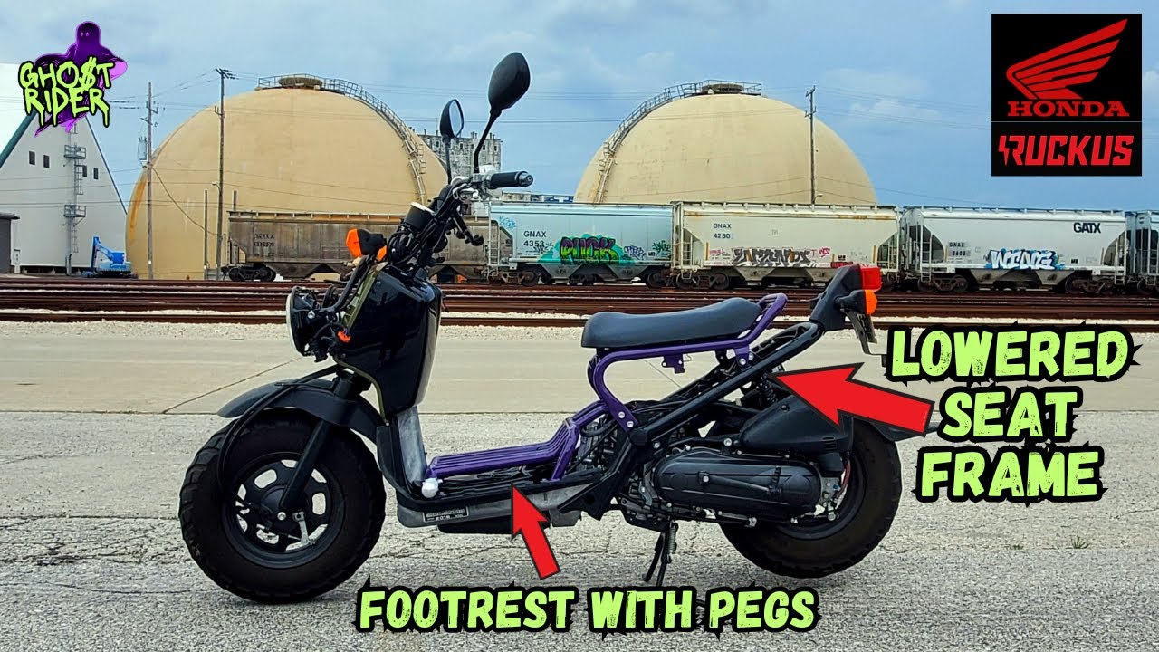 INSTALLING LOWERED SEAT FRAME AND PEGS ON A HONDA RUCKUS - YouTube