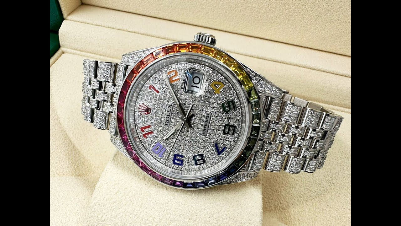 Rolex Datejust Rainbow Full Pave Tuning 41 mm 126300 CUSTOM - YouTube
