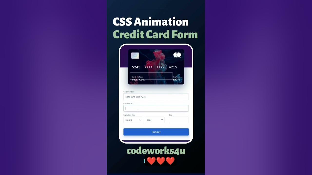 Css Animation Credit Card Form 👍 Shorts Youtubeshorts Short Animation Hacker Youtube