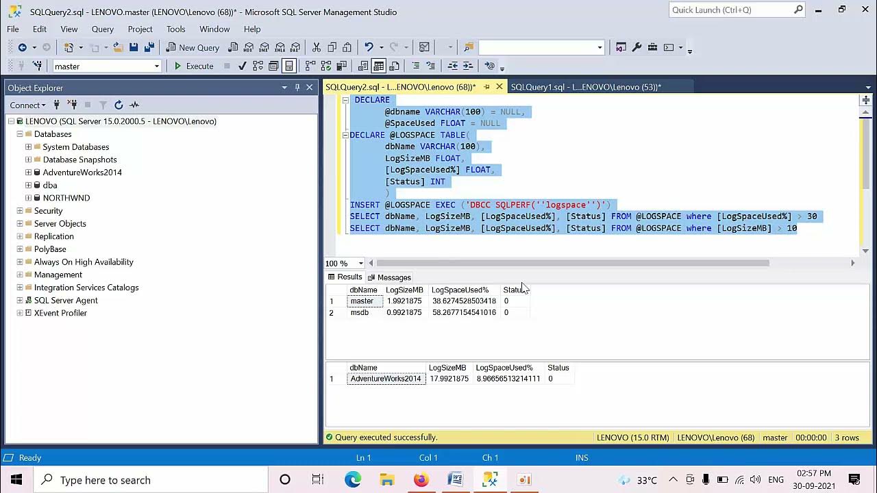 How to Sort Out dbcc sqlperf logspace Results - YouTube