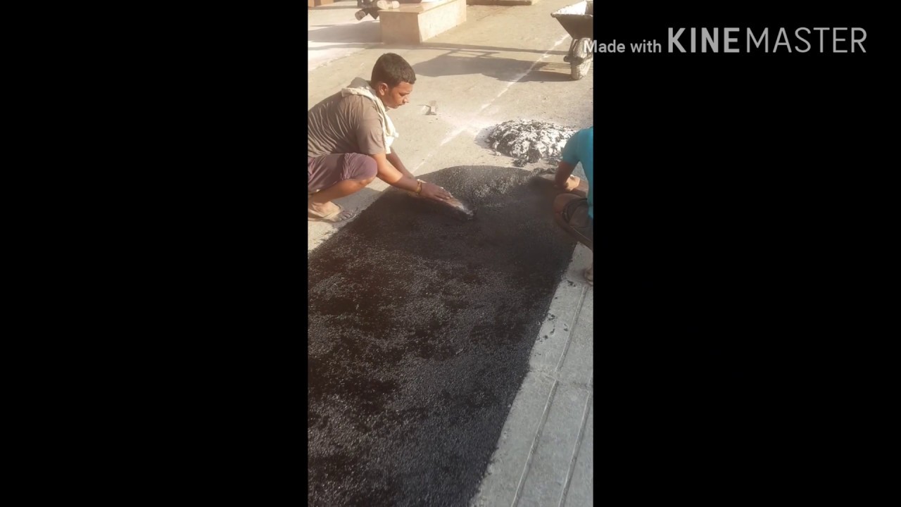 how to do bitumen patchwork of railway platform or road - YouTube