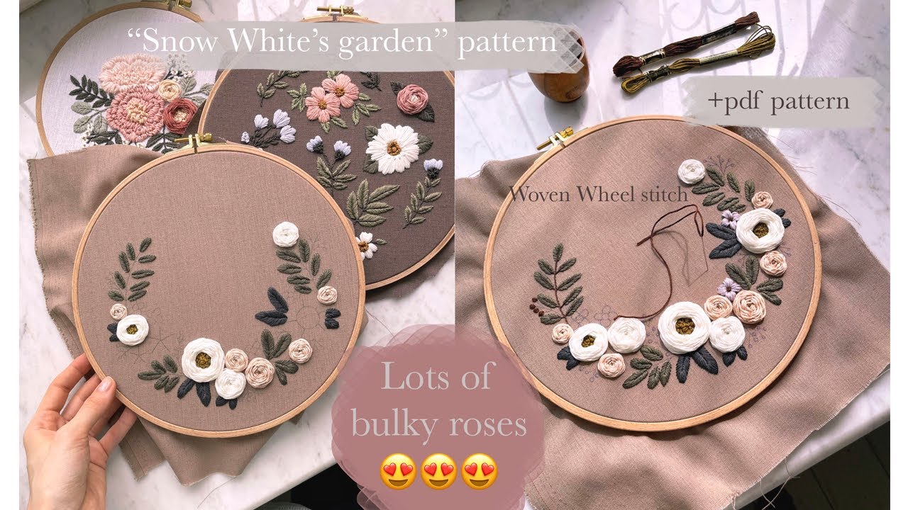 Embroidery Floral wreath, a lot of woven wheel stitches😍😍 “Snow White’s ...