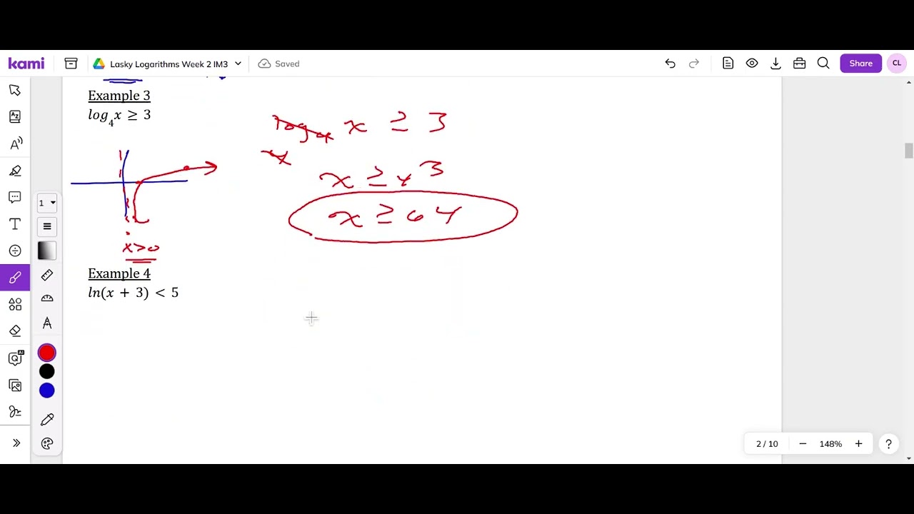Solving Log inequalities Math 3 - YouTube