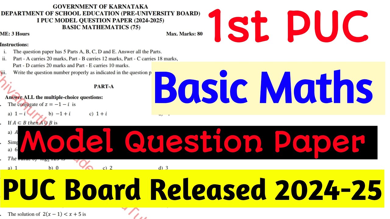 1st PUC Basic Maths MQP 2024-25#shivamurthysacademy#basicmaths ...