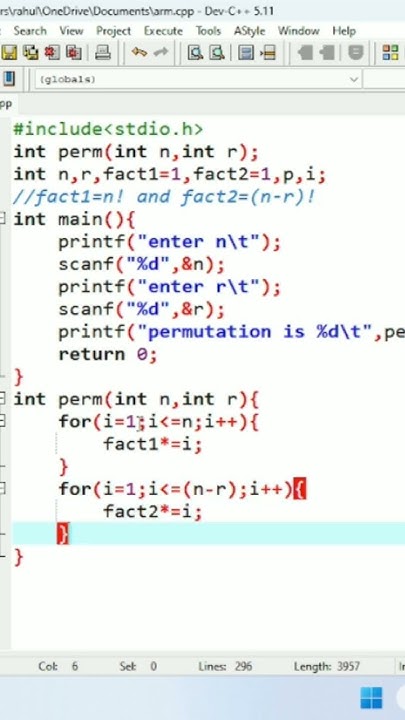 Wap To Find Permutation In C Language Programming Coder Javaprogramming Live Shorts Viral