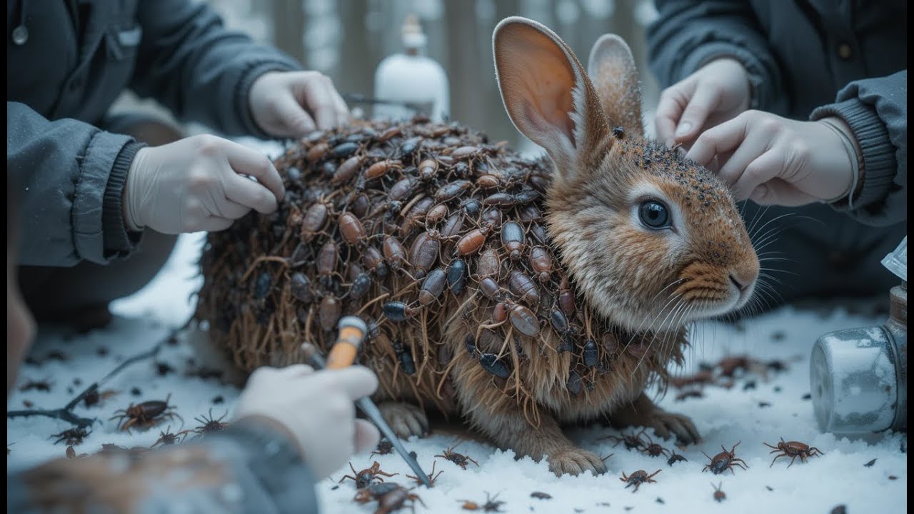 A rabbit was injured by ticks and parasites. A rescue team successfully ...