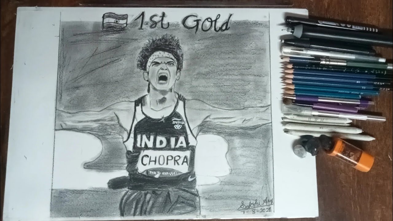 How to draw "Neeraj chopra" sketch//beautiful sketch for first gold ...