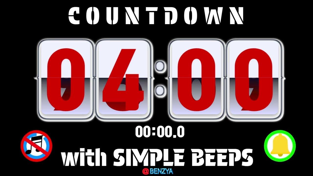 flip clock 4 minute countdown timer alarm🔔with simple beeps - YouTube