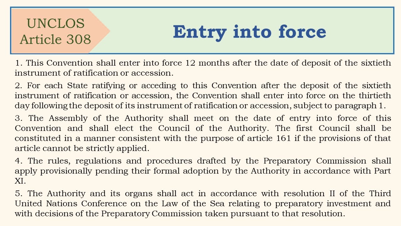 Law of the Sea Convention, Article 308, Entry into force - YouTube
