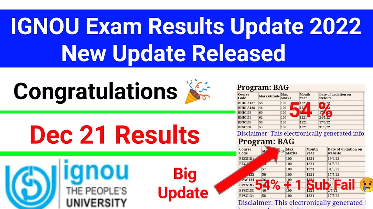 IGNOU Exam Results Update 2022 | Dec 2021 Exam Results Update | IGNOU ...