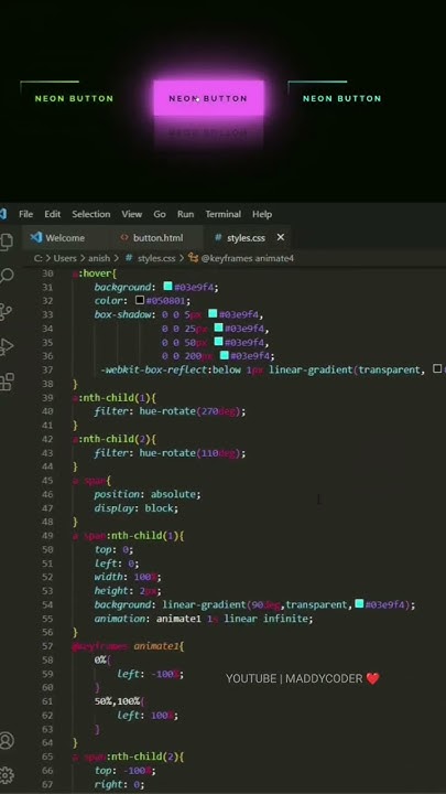 Animation Button with Css | Lighting Button in css #coding #css3 #css #html5 #html - YouTube