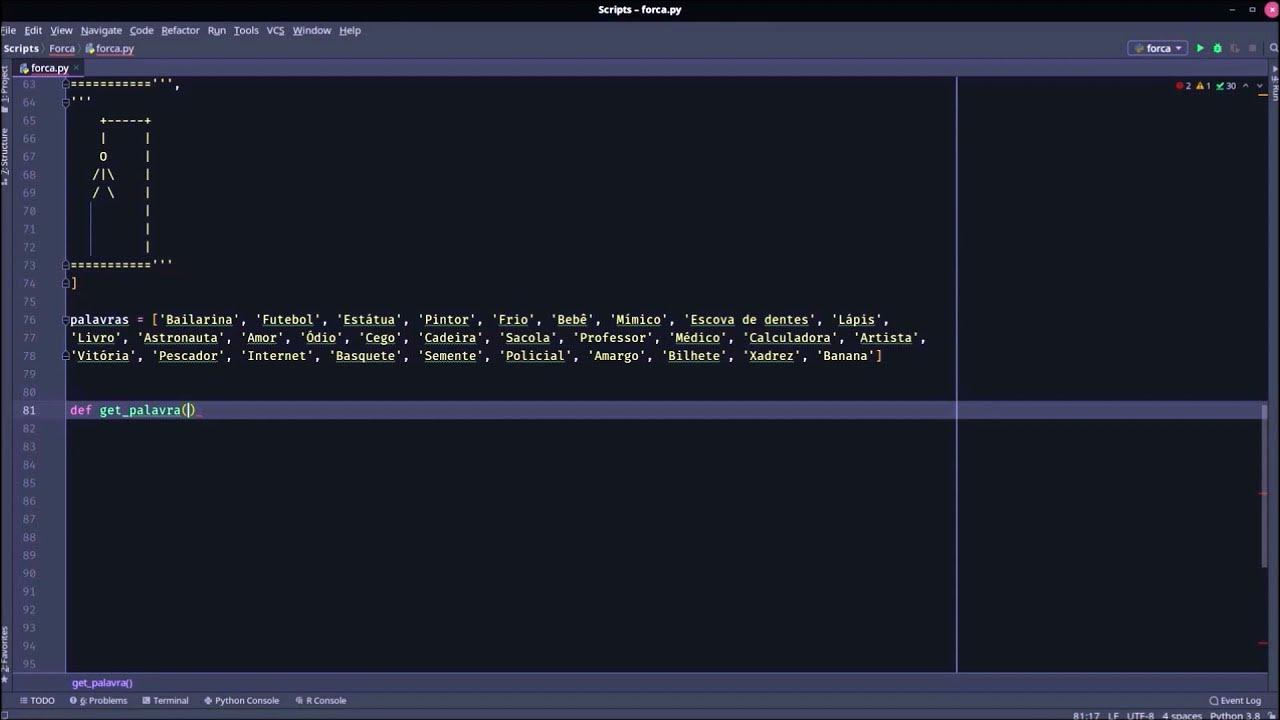 Criando jogo da Forca em python (Comentado) | #python #tutorial # ...