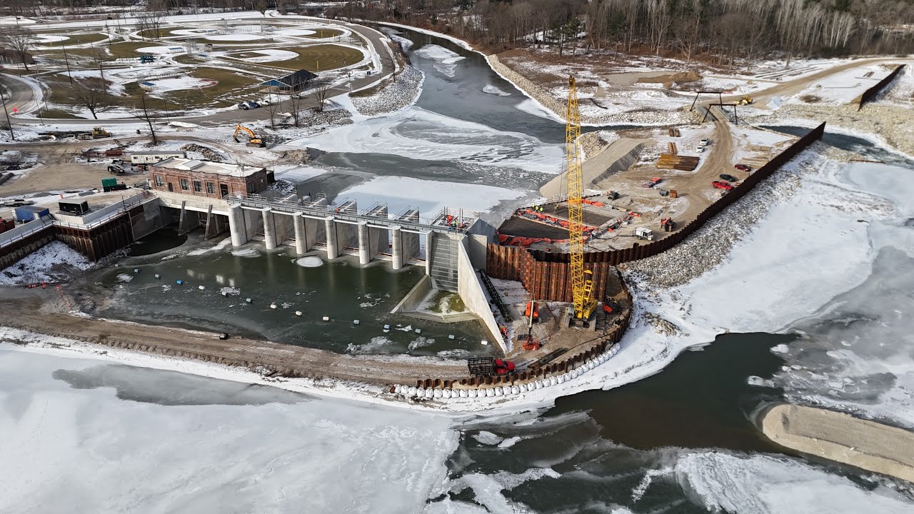 Sanford Dam — February 5th, 2025 — Water flowing back through the dam ...