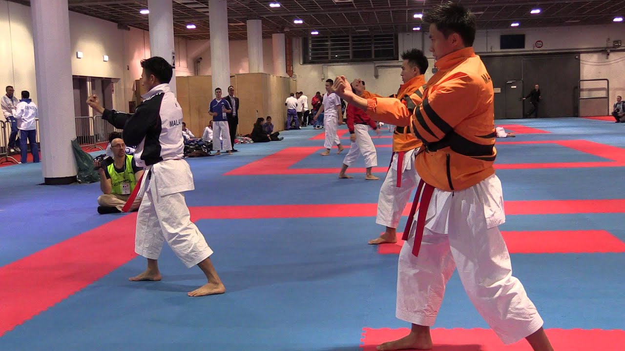 Malaysia Male Team Kata warming up. 2014 World Karate Championships ...