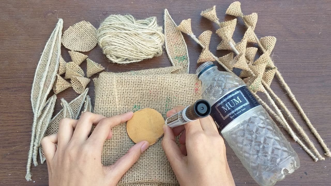 Reuse Jute Burlap & Plastic Bottle | Creative Ideas With Jute Burlap ...