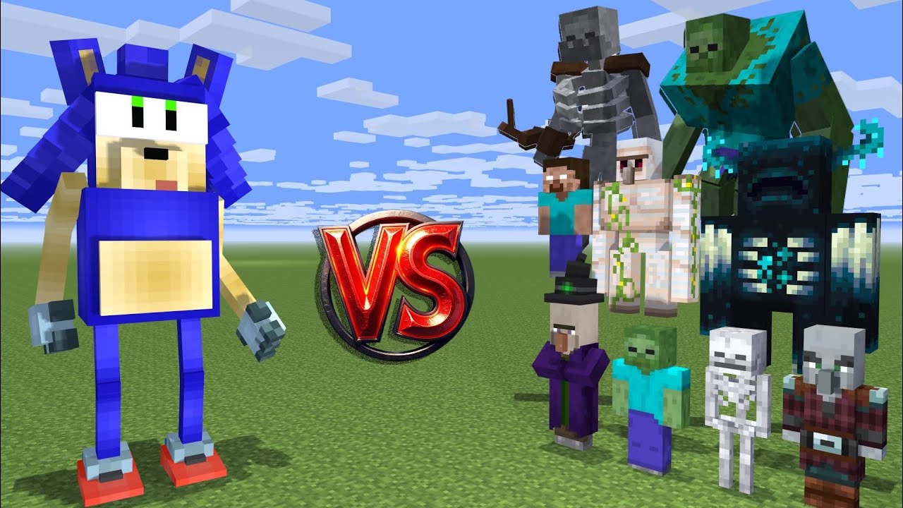 SONIC VS ALL MOBS , MUTANT MOBS IN MINECRAFT BATTLE - YouTube