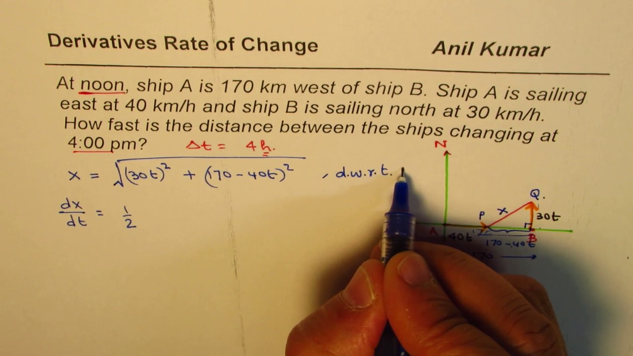 Rate Of Change Of Distance Between Ships Calculus Application YouTube Rate Of Change Of Distance Between Ships Calculus Application YouTube