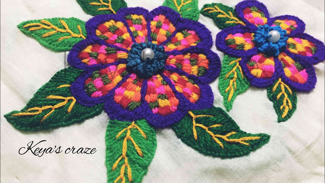 Tutorial no-130| Multi colour check flower | Flower hand embroidery ...