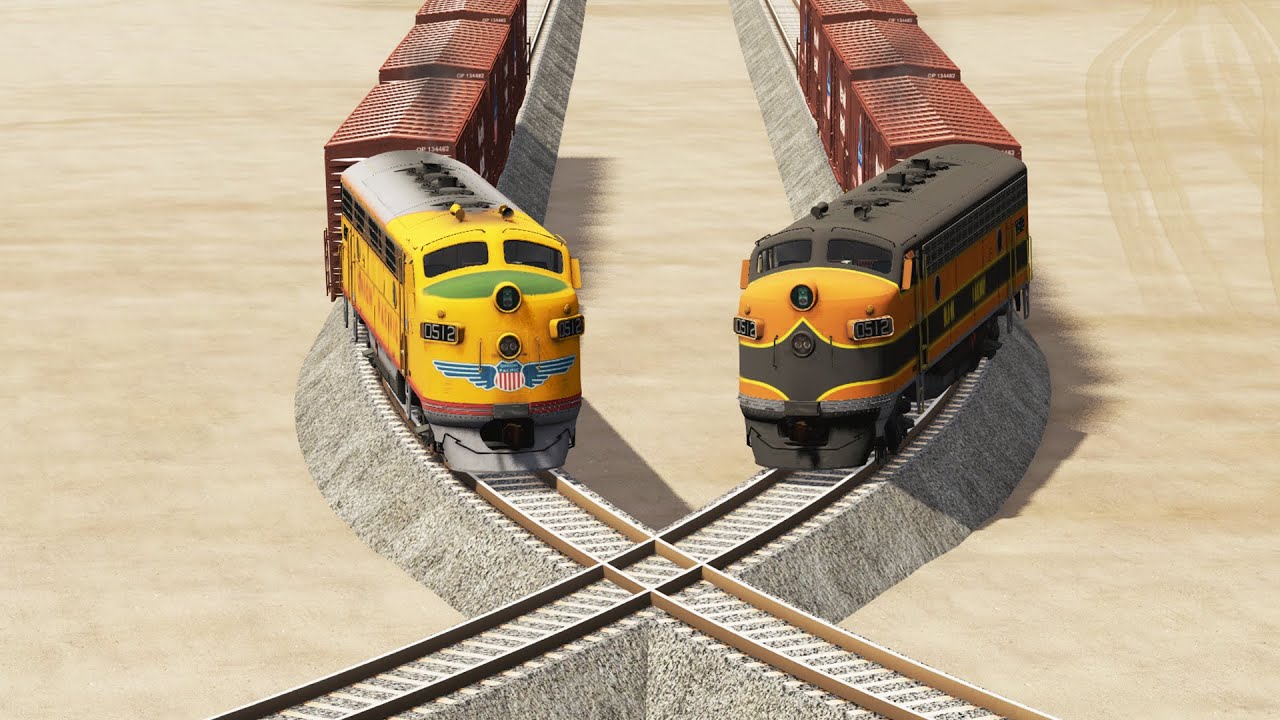 Trains Vs Impossible Overlapping Rails Tracks Crossing - BeamNG.Drive ...