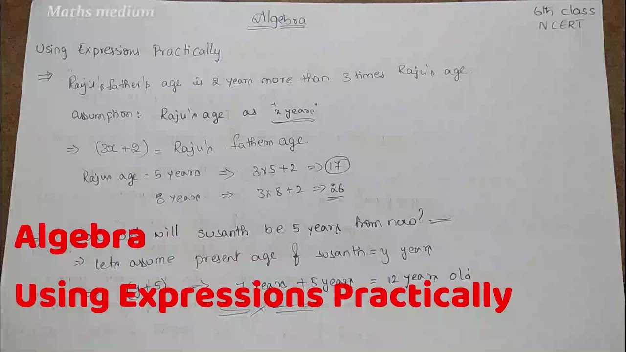 Using Expressions Practically-Algebra-6th class-ncert - YouTube