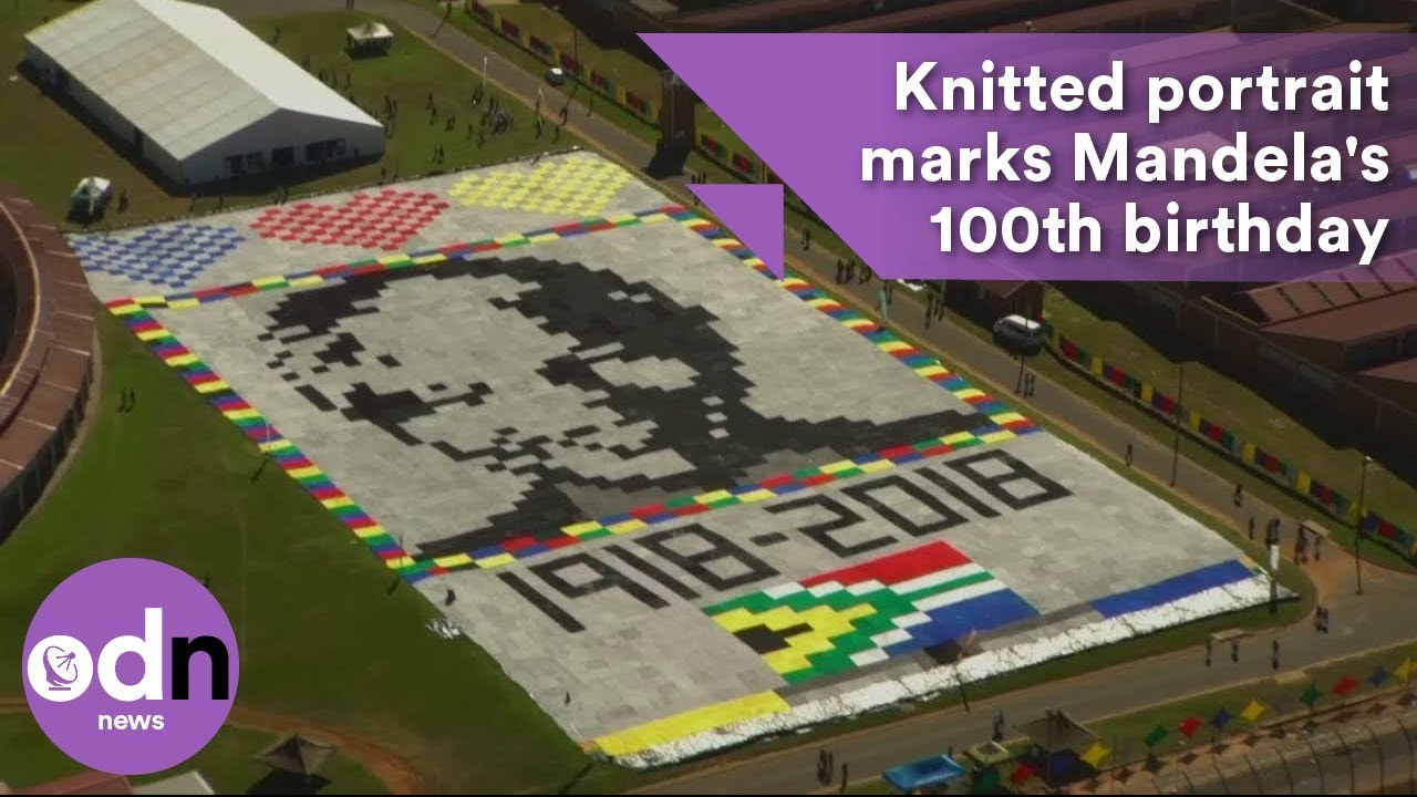 Knitted portrait marks Mandela's 100th birthday - YouTube