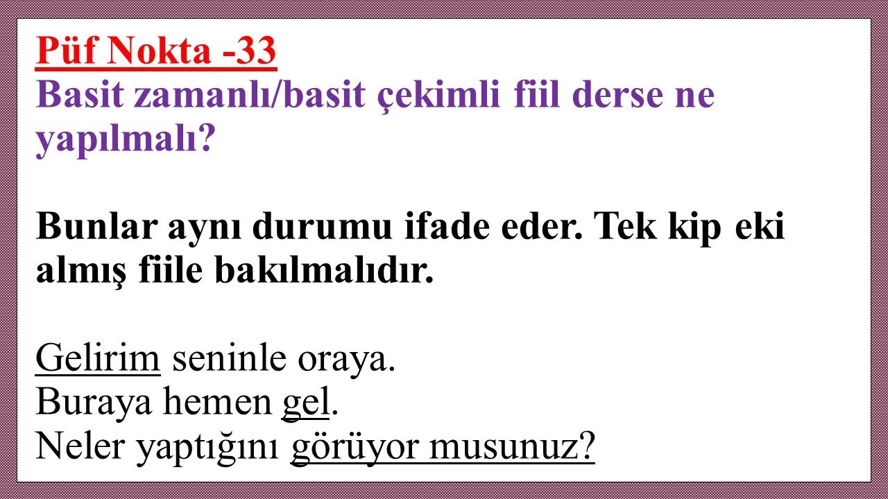 Basit Zamanlı / Basit Çekimli Fiil Derse Ne Yapılmalı? - YouTube