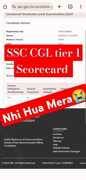 My Scorecard 🧐 SSC CGL result 2024 tier 1 🥹 #shorts #study #motivation #ssc #ssccgl SSC CGL tier ...