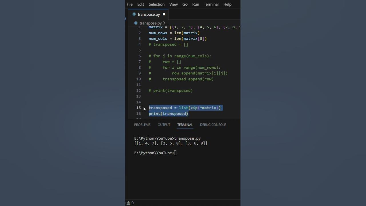 One Liner To Transpose Matrix Coding Python Programming Pythonprogramming