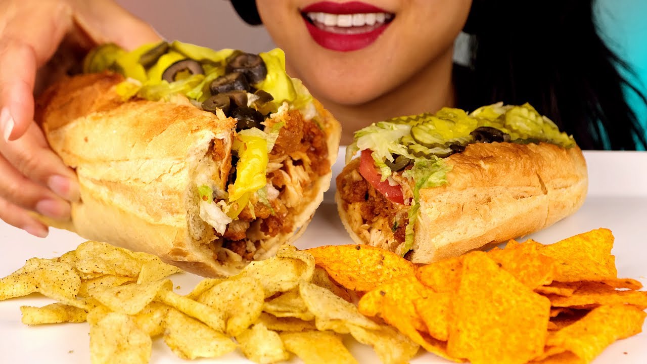 ASMR Publix Chicken Tender Sub Mukbang *Doritos Baja Fiery Mango Chips ...