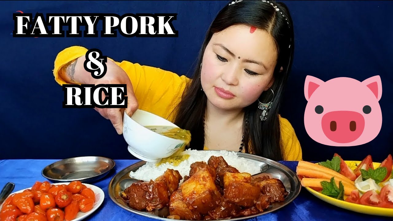 FATTY PORK MEAT & RICE...Ummm DELICIOUS 🤤 || SUNGUR KO MASU ANI BHAT || NEPALI MUKBANG ...