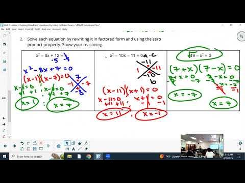 Unit 7 Lesson 9: Solving Quadratic Equations by Using Factored Form ...