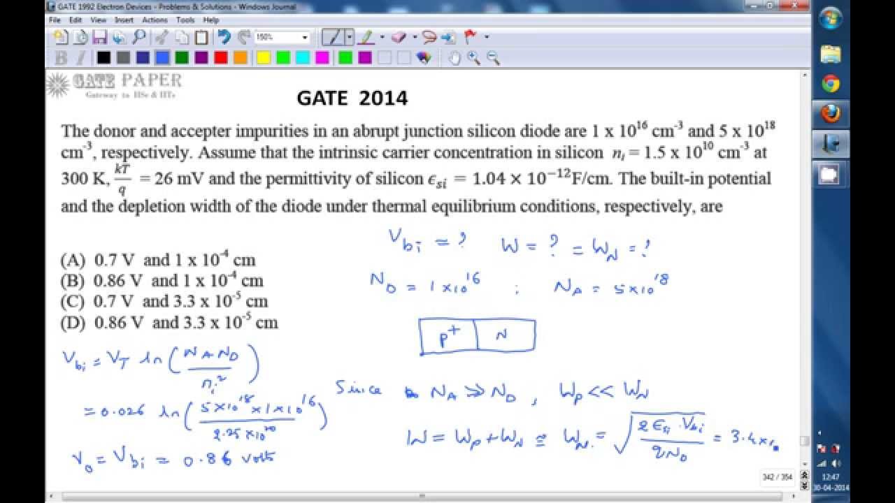 GATE 2014 ECE Built in potential and width of depletion region of ...