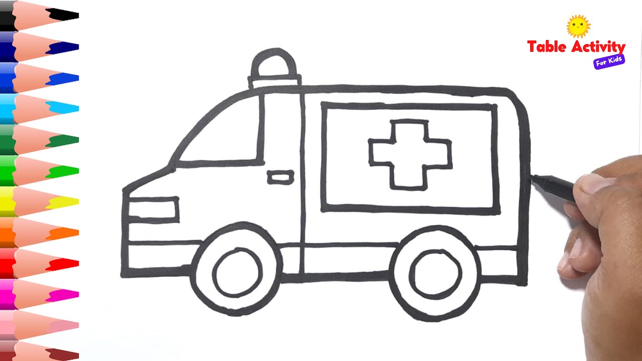 Easy Drawing and Coloring Ambulance | How To Draw Ambulance | Drawing ...