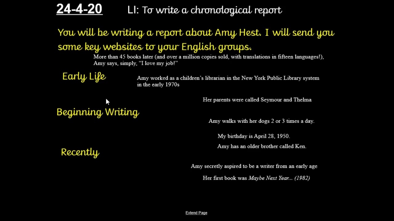 Writing a Chronological Report - 24th April - YouTube