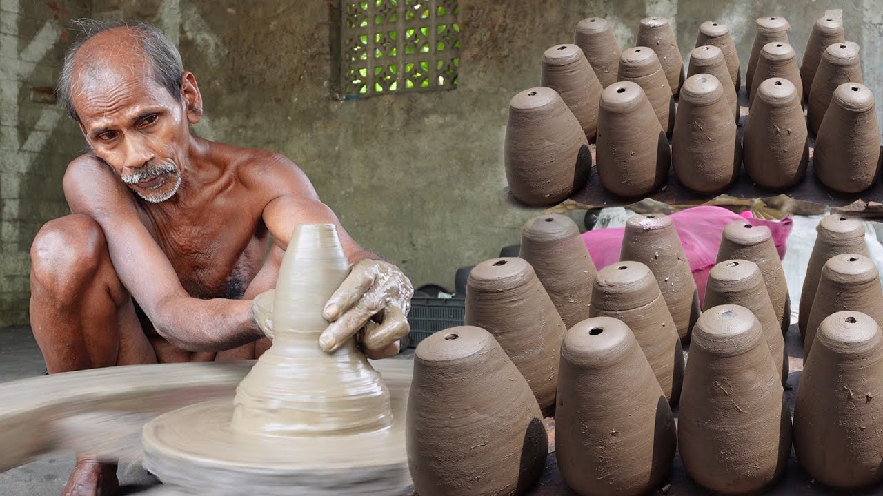 Amazing Indian talented pottery making cracker flower pot Mud Flowerpot ...